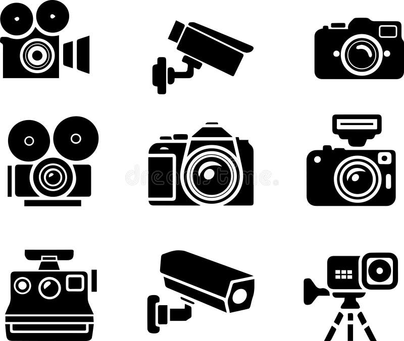 A Vector Illustration of Camera Logos in Silhouette Style Stock ...