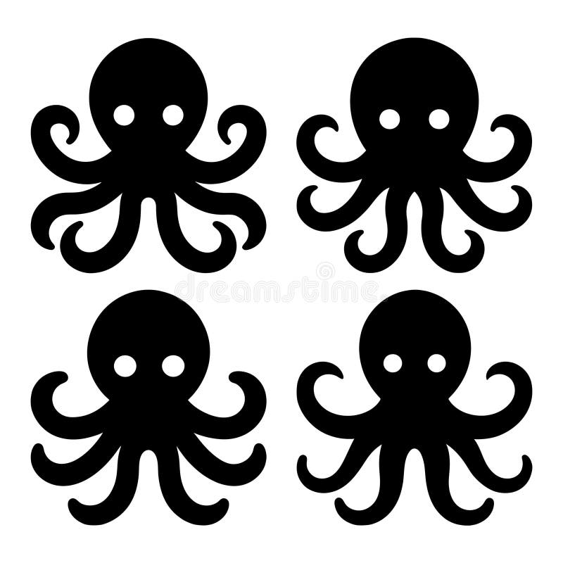 Four Simple Silhouette Octopus Designs Stock Illustration ...