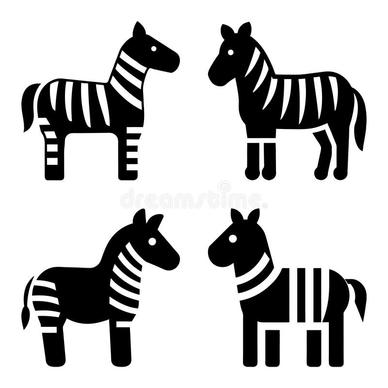 Four Simple Zebra Silhouette Stock Illustration - Illustration of ...