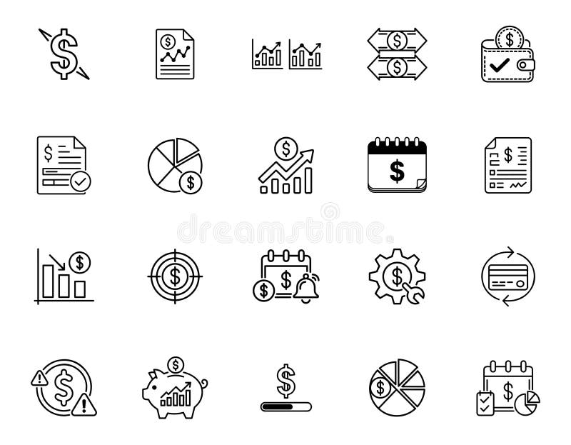 20 Budgeting and Expense Tracking Icons Set. Stock Illustration ...