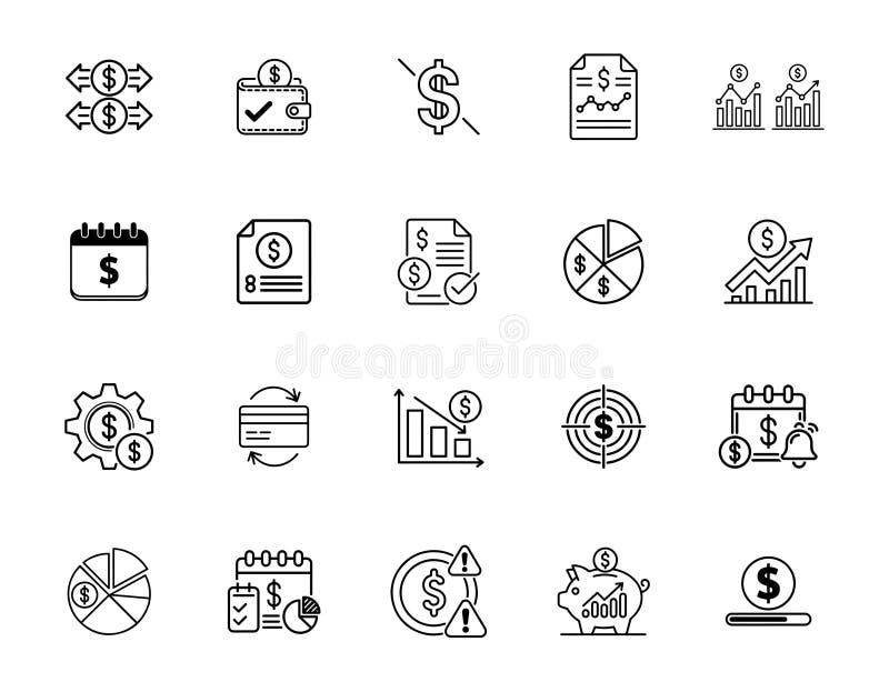 20 Budgeting and Expense Tracking Icons Set. Stock Illustration ...