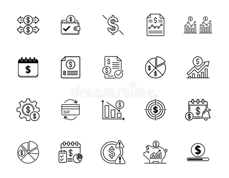 20 Budgeting and Expense Tracking Icons Set. Stock Illustration ...