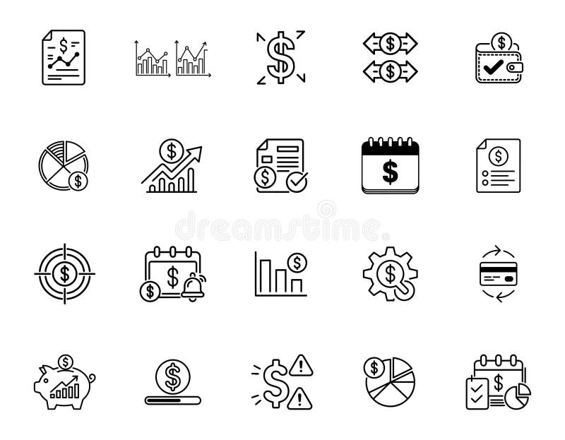 20 Budgeting and Expense Tracking Icons Set. Stock Illustration ...