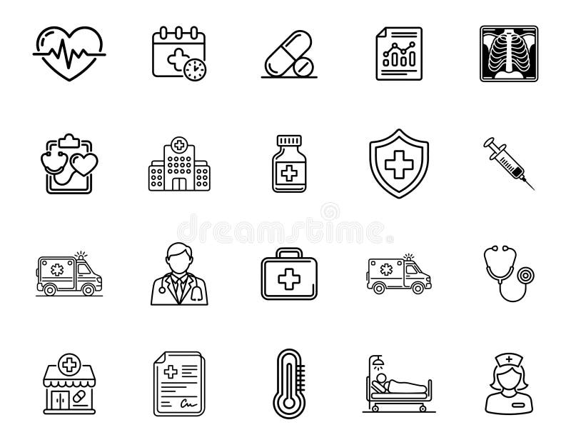 20 Healthcare Icons set. stock illustration. Illustration of simple ...