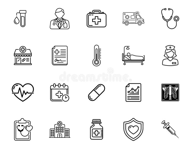 20 Healthcare Icons set. stock illustration. Illustration of wellness ...