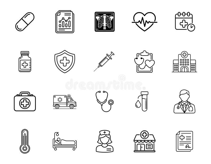 20 Healthcare Icons set. stock illustration. Illustration of hospital ...