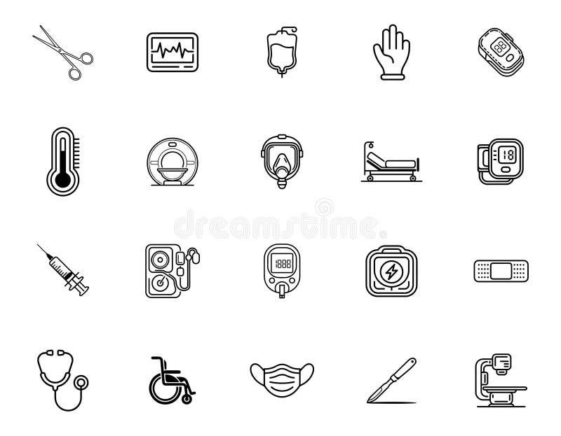 20 Medical Equipment Icons Set. Stock Illustration - Illustration of ...