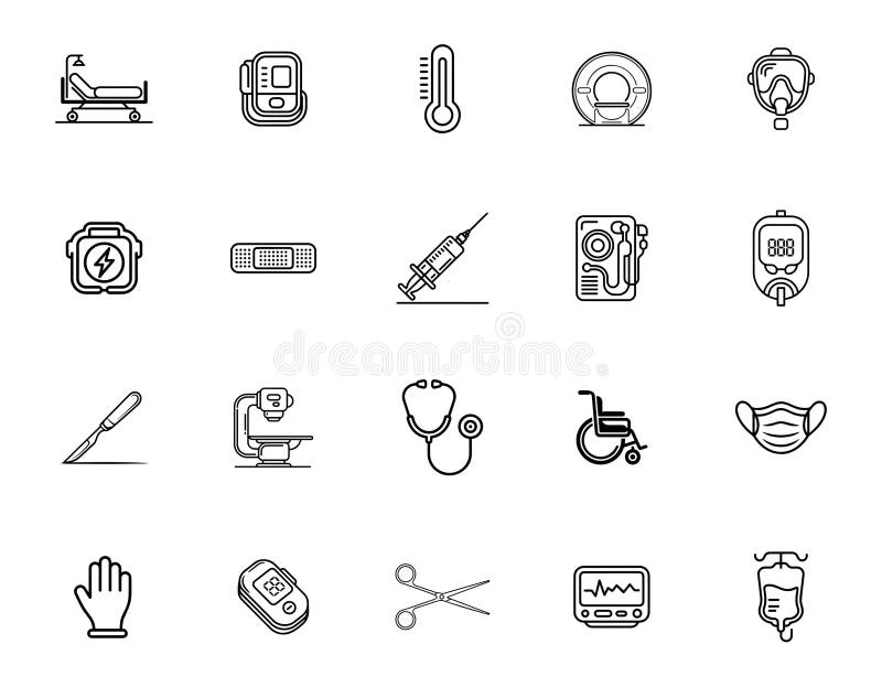 20 Medical Equipment Icons Set. Stock Illustration - Illustration of ...