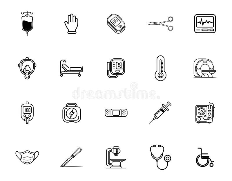 20 Medical Equipment Icons Set. Stock Illustration - Illustration of ...