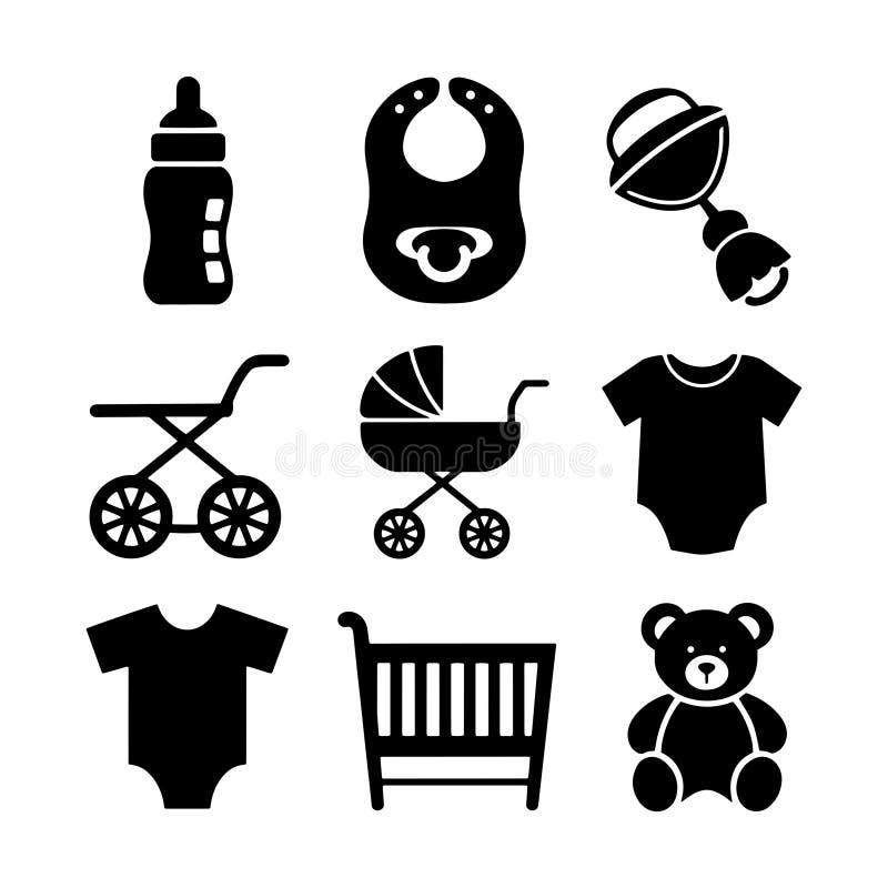 Baby Essentials Icon Set, Vector Silhouette Style Logo Set. Stock ...