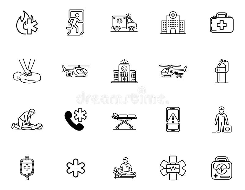 20 Emergency Healthcare Icons Set. Stock Illustration - Illustration of ...