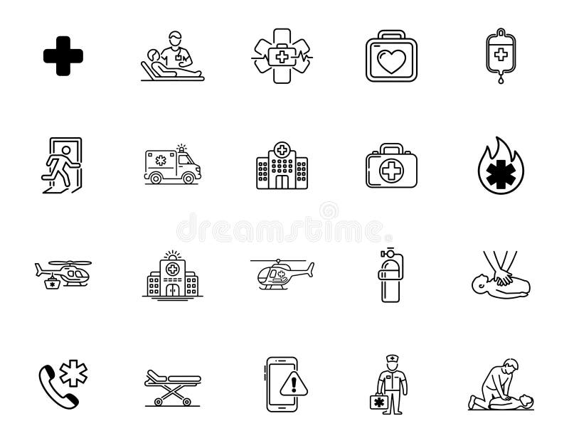 20 Emergency Healthcare Icons Set. Stock Vector - Illustration of ...