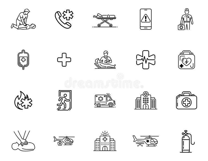 20 Emergency Healthcare Icons Set. Stock Illustration - Illustration of ...