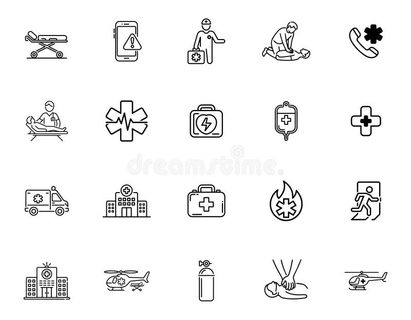 20 Emergency Healthcare Icons Set. Stock Illustration - Illustration of ...