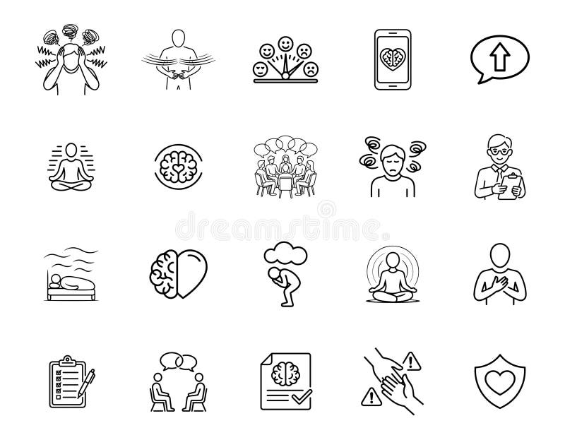 20 Mental Health and Therapy Icons Set. Stock Illustration ...