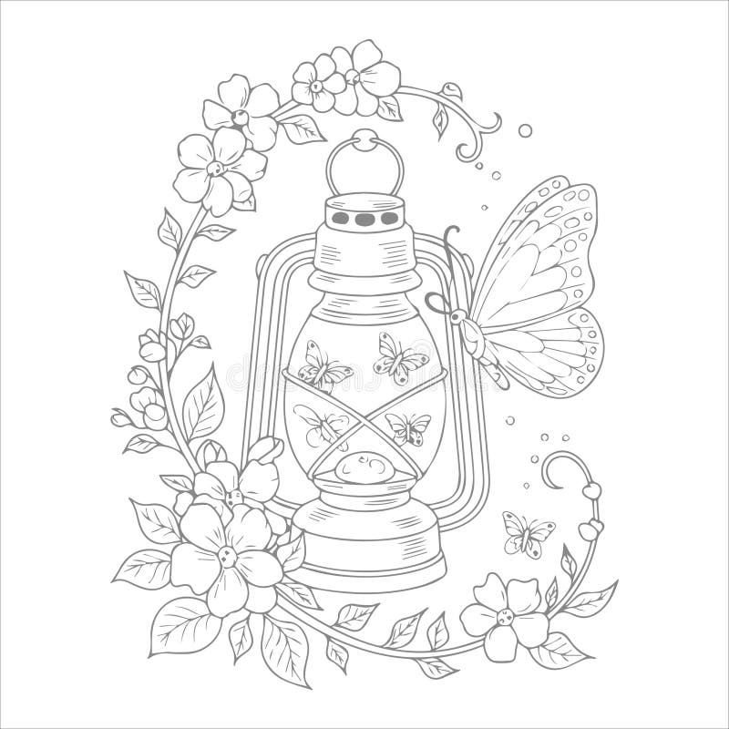 A Coloring Page Decorative Glass Bottle Holds Perfume and Sits among ...