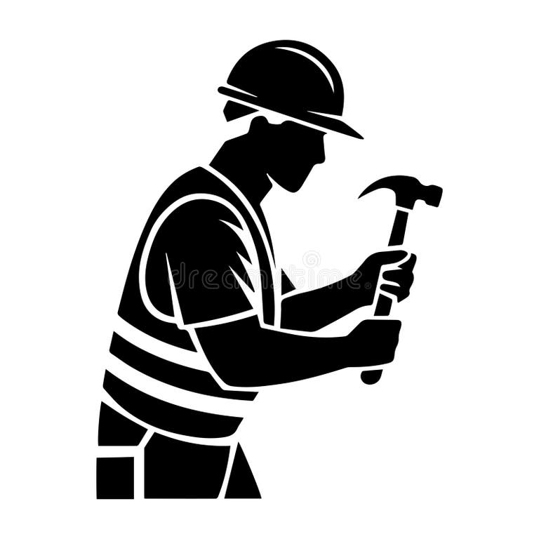 Construction Work Symbols and Builder Tools in Flat Silhouette Vector ...