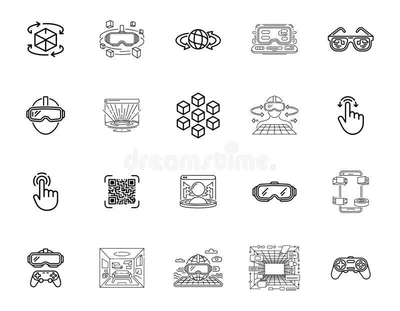 20 Virtual Reality and Augmented Reality Icons Set. Stock Vector ...