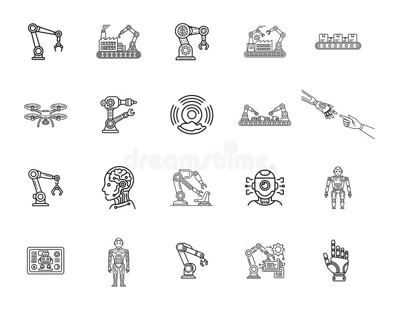 Robots Assembly Line Vector Outline Icons Stock Illustrations – 34 ...