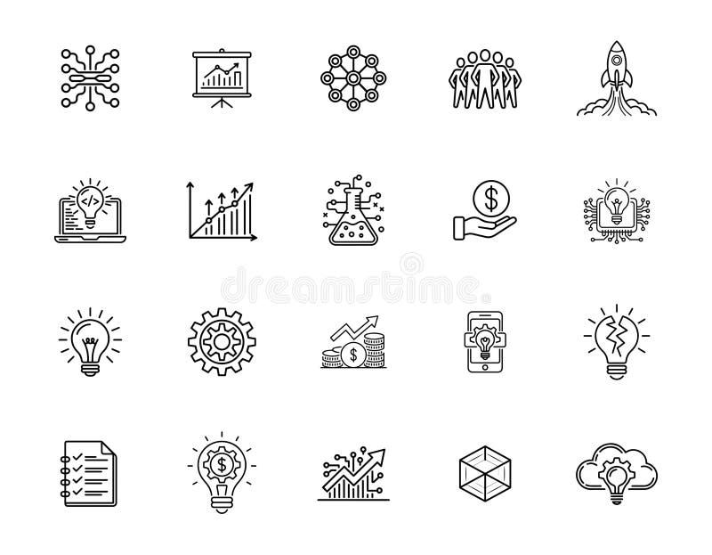20 Tech Startup and Innovation Icons Set. Stock Vector - Illustration ...