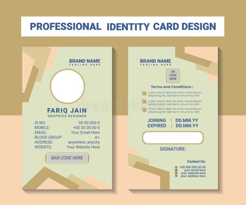 Light Grayish Yellow Color Identity Card Design. Stock Vector ...