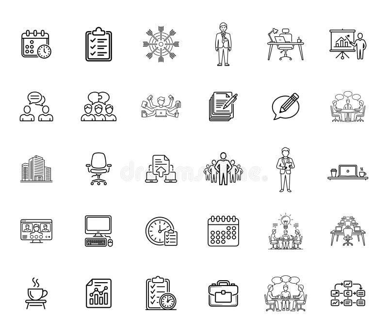 30 Office Work and Team Icons Set. Stock Illustration - Illustration of ...