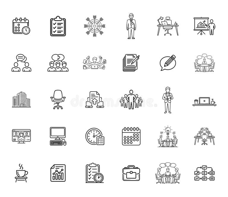 30 Office Work and Team Icons Set. Stock Illustration - Illustration of ...