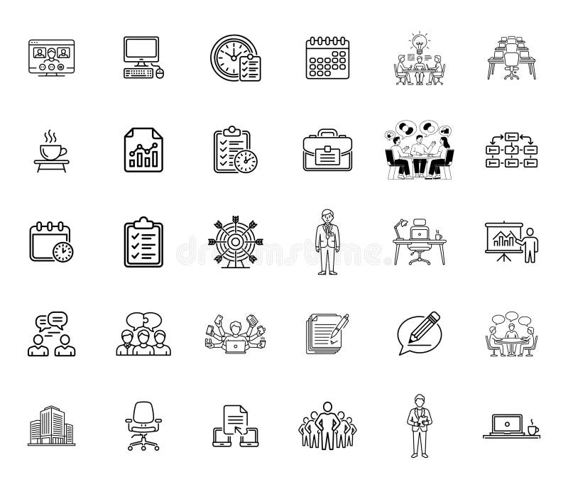 30 Office Work and Team Icons Set. Stock Illustration - Illustration of ...