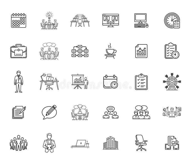 30 Office Work and Team Icons Set. Stock Vector - Illustration of tools ...