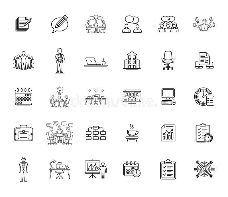 30 Office Work and Team Icons Set. Stock Illustration - Illustration of ...