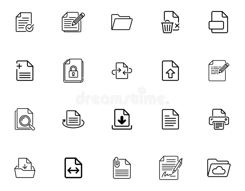 20 Document and File Management Icons Set. Stock Illustration ...