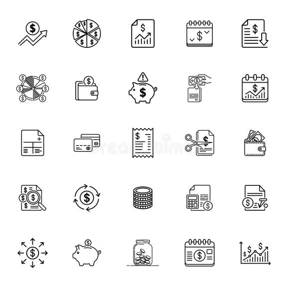 25 Finance and Budget Icons Set. Stock Illustration - Illustration of ...