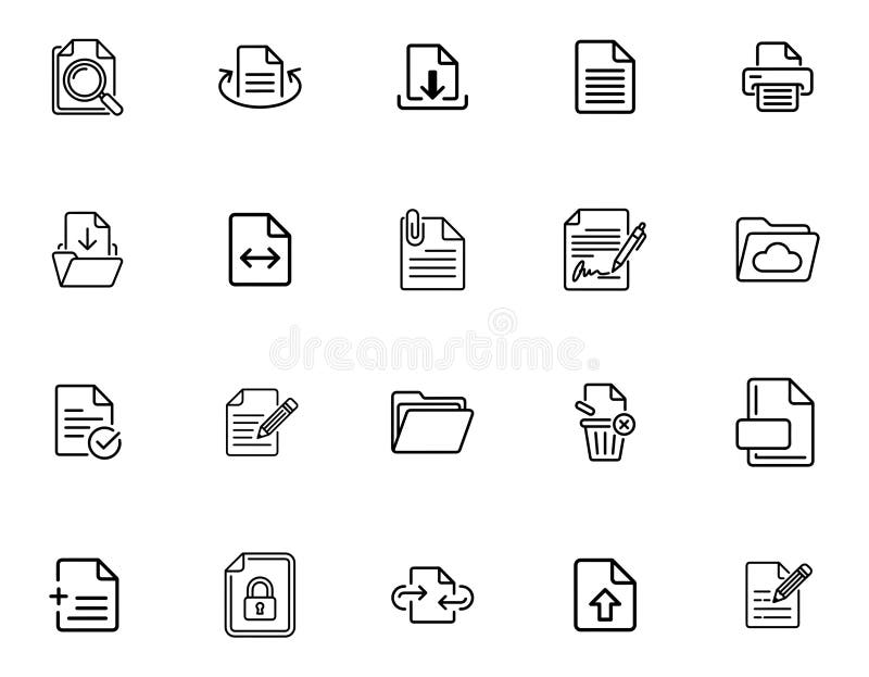 20 Document and File Management Icons Set. Stock Illustration ...