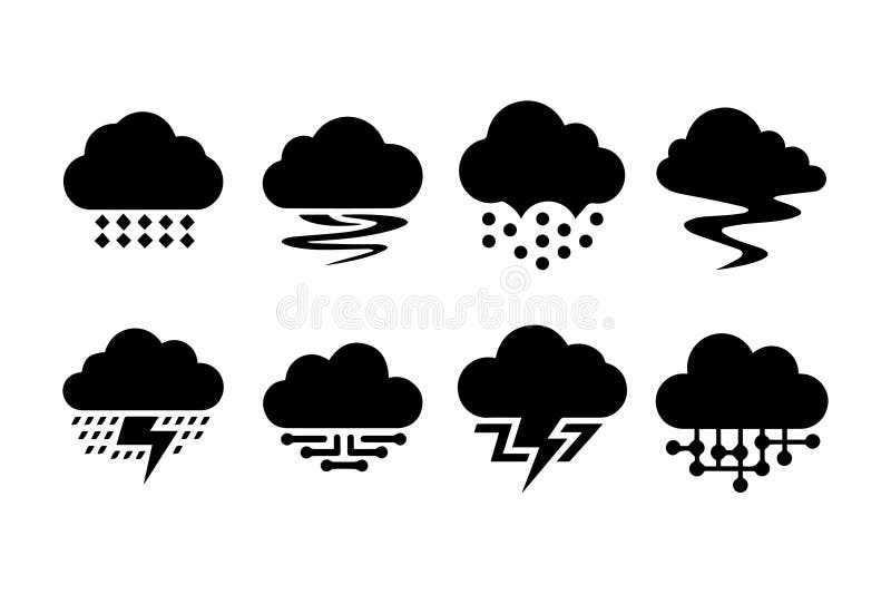 Minimal Cloud Vector Silhouette Icon and Logo Illustration Set Stock ...