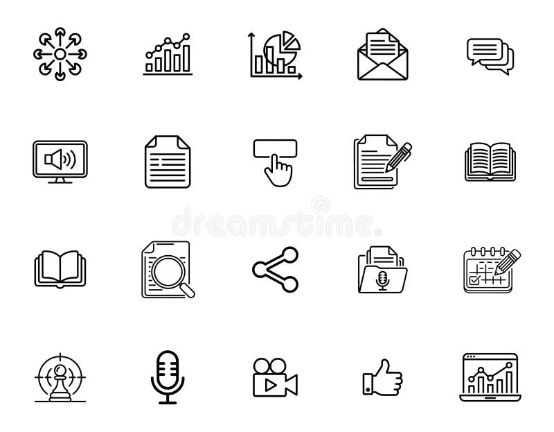 20 Content Marketing Icons Set. Stock Vector - Illustration of modern ...