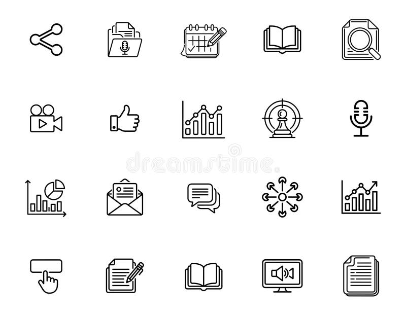 20 Content Marketing Icons Set. Stock Vector - Illustration of icons ...
