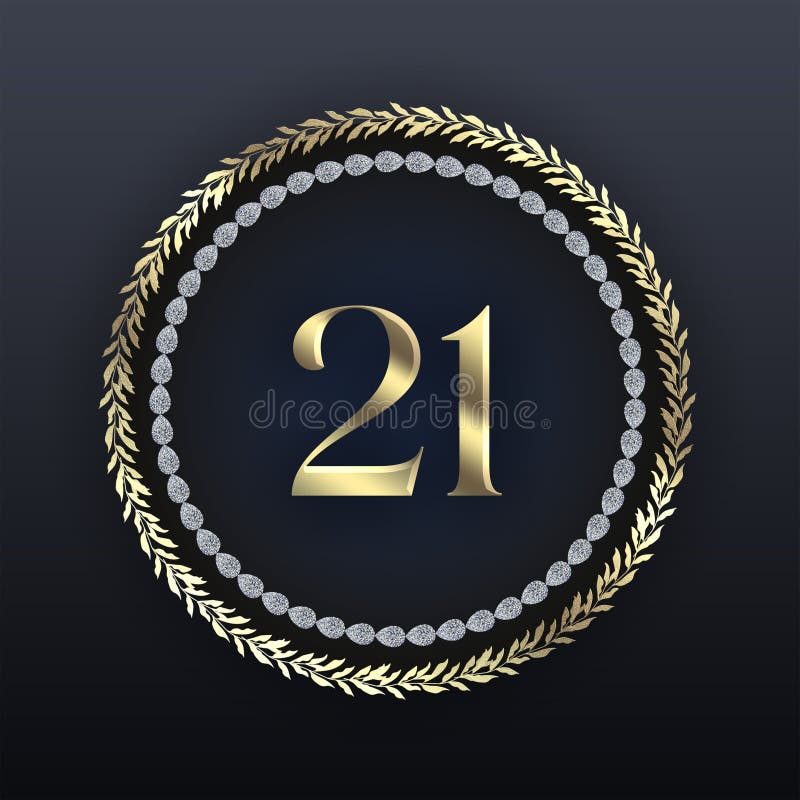 Gold Number "21" Centered on a Dark Background Stock Illustration ...