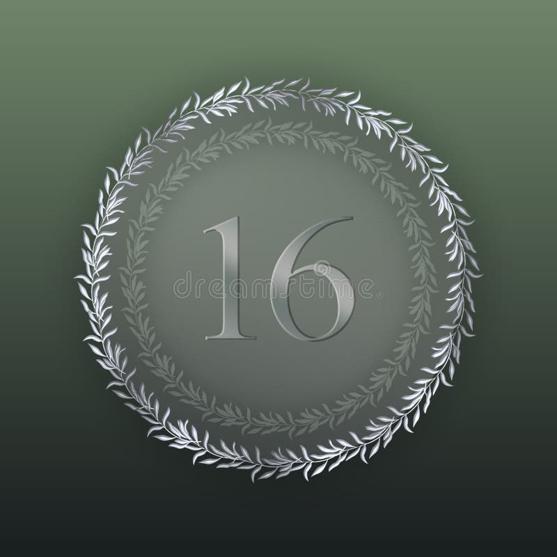 Number "16" in a Silvery, Metallic Font Centered on a Gradient Green ...