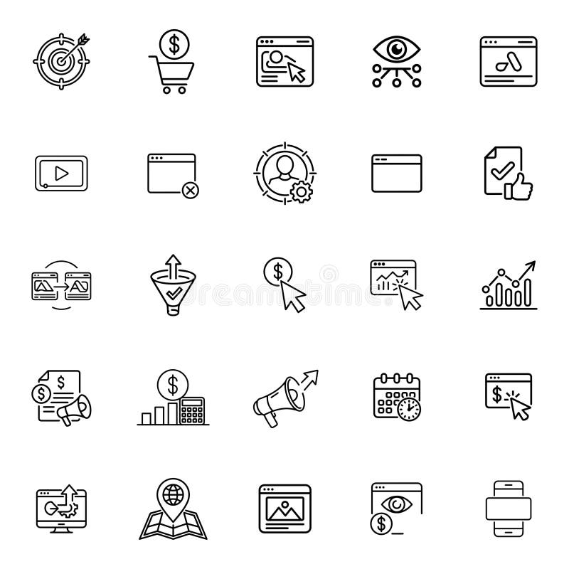 25 Advertising and Paid Media Icons Set. Stock Illustration ...