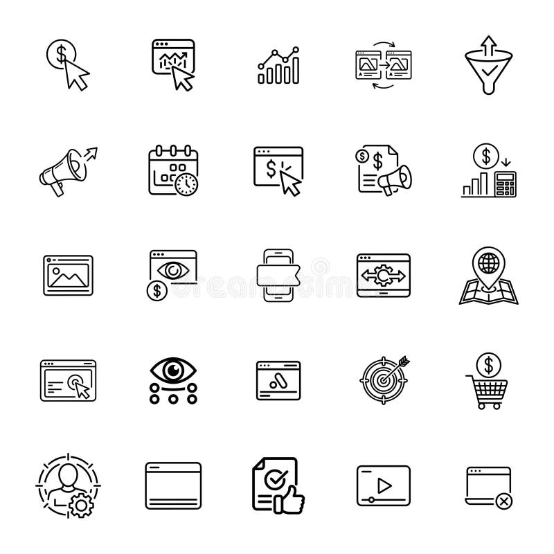 25 Advertising and Paid Media Icons Set. Stock Illustration ...