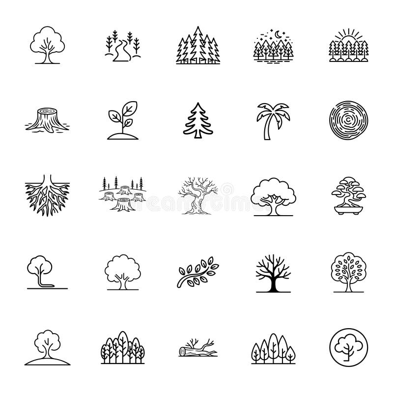 25 Forest and Trees Icons Set. Stock Illustration - Illustration of ...