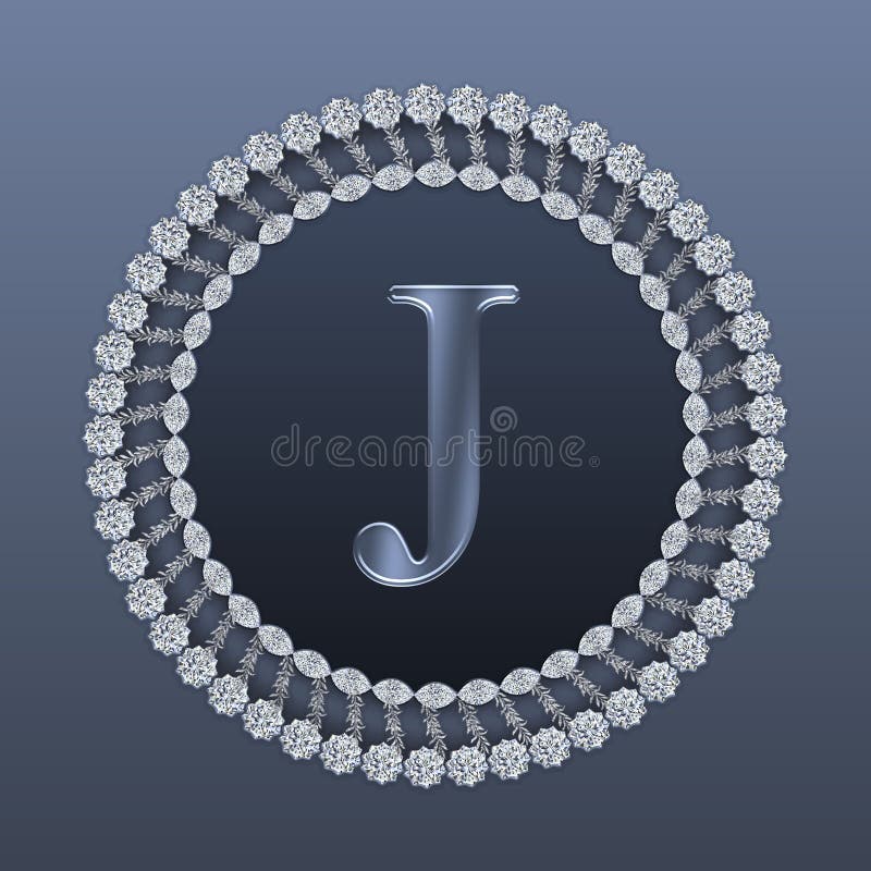 A Stylized Silver Letter "J" is Centered within an Ornate Circular ...