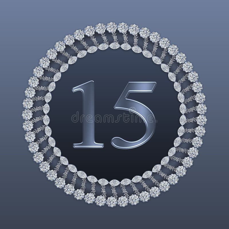 A Stylized Silver Number "15" is Centered within an Ornate Circular ...