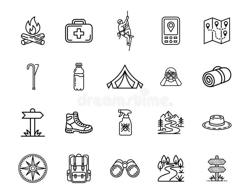 20 Nature Exploration Icons Set. Stock Illustration - Illustration of ...