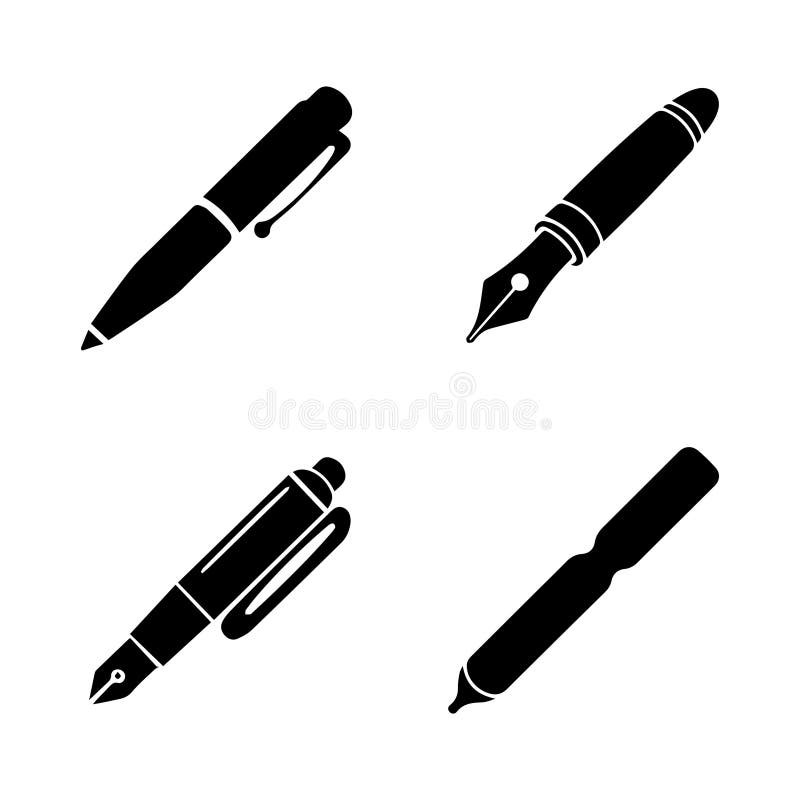 Unique Pen Icon Set, Pen Logo Set. Stock Illustration - Illustration of ...