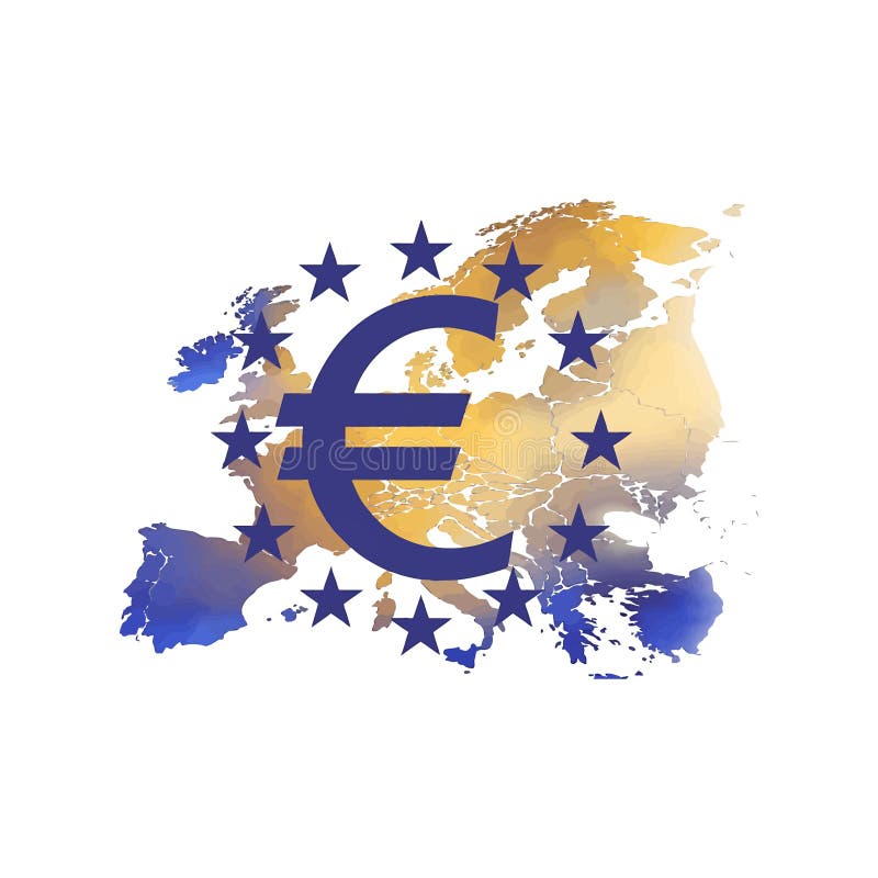 Euro Currency Symbol with Stars Over Europe Map Illustration ...