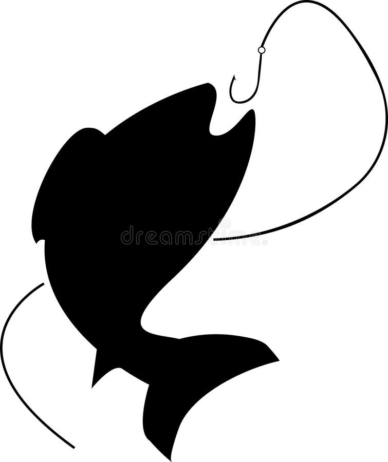 Fish Silhouette with Fishing Hook Icon Stock Vector - Illustration of ...
