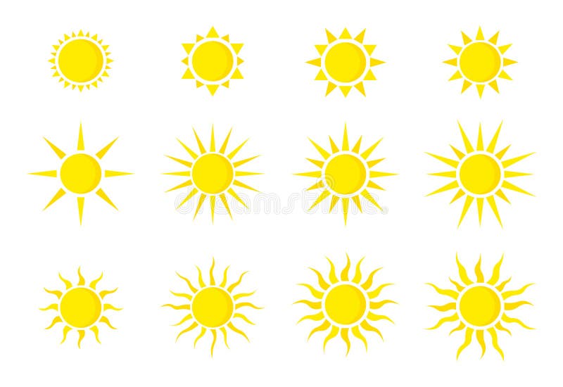 Set of Yellow Suns in Cartoon Style. Vector Illustration of Shining ...
