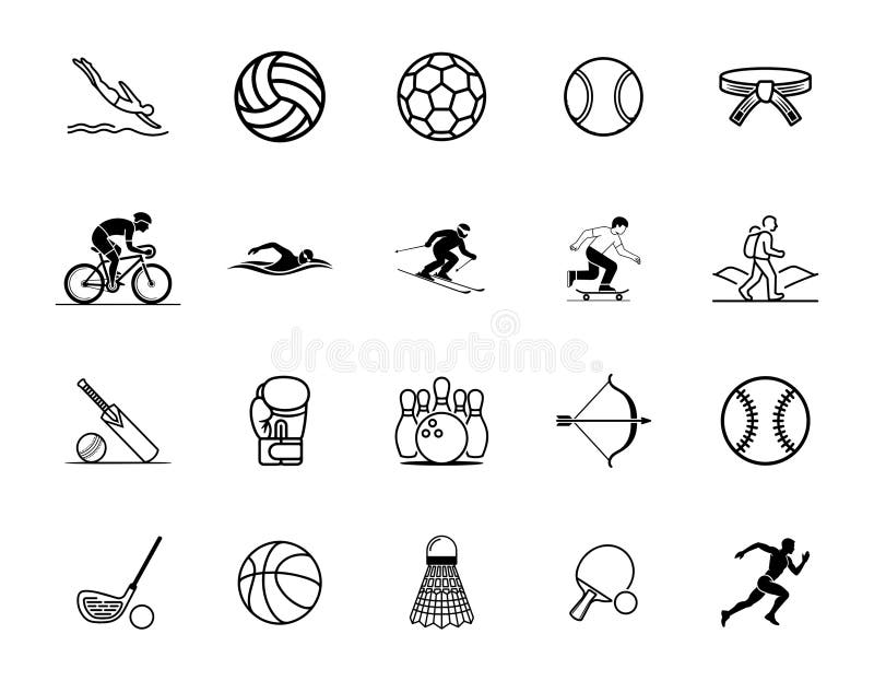 20 Sports Activity Icons Set. Stock Vector - Illustration of materials ...