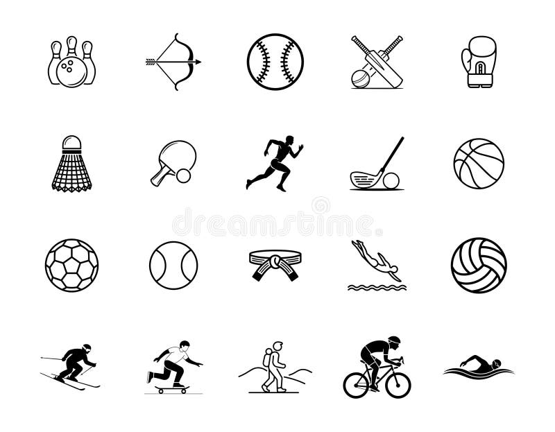 20 Sports Activity Icons Set. Stock Vector - Illustration of vector ...